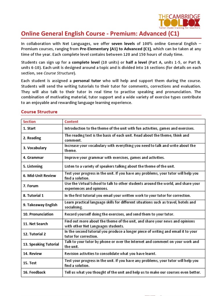 General English Course - Premium - Advanced | PDF | Tutor | English ...