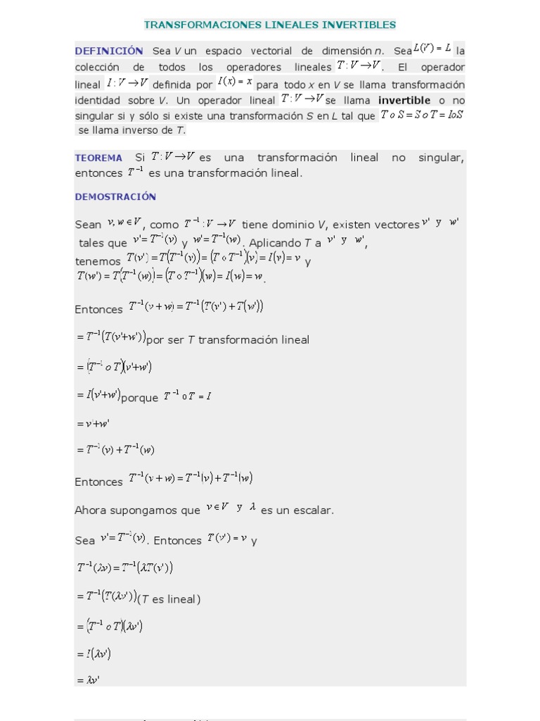 Transformaciones Lineales Invertibles | PDF