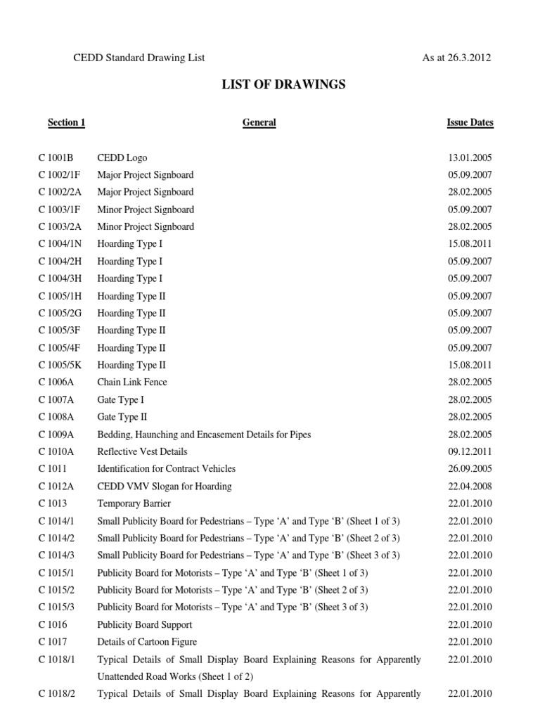 CEDD STD DRG List | PDF | Wall | Geotechnical Engineering