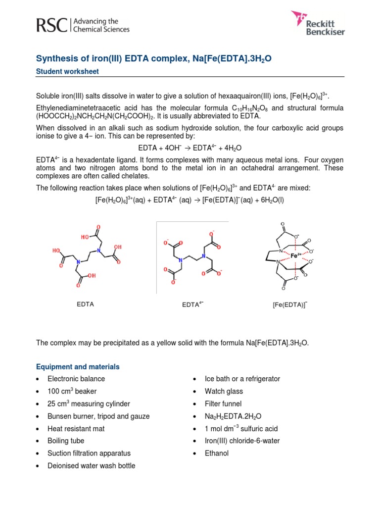 RSC Synthesis of Iron(III) EDTA Complex Student ...