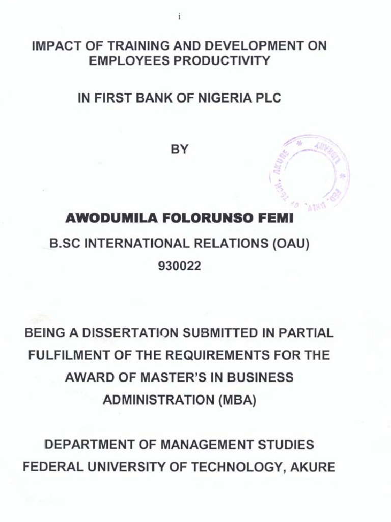 Impact of Trainning and Development On Employees Productivity in First ...