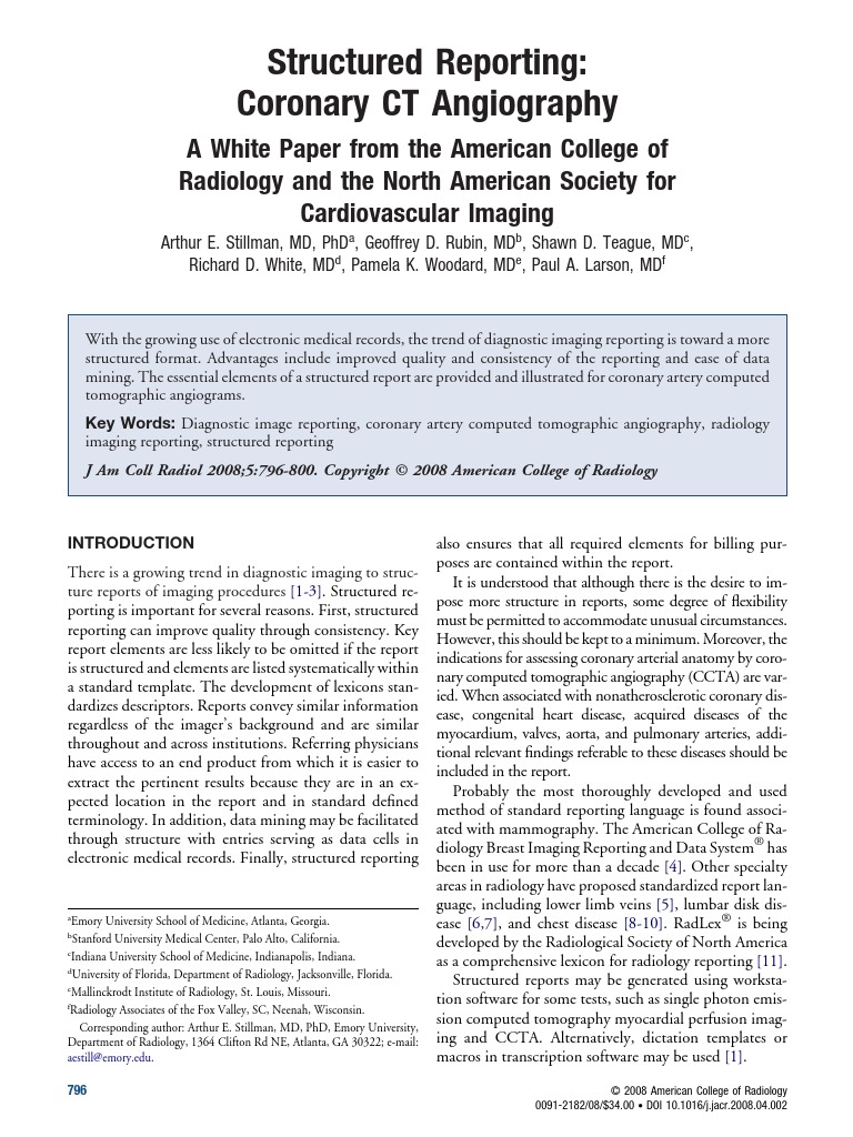 CT Report Template JACR | Coronary Circulation | Heart