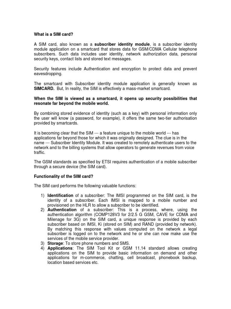 SIM Card Overview | PDF