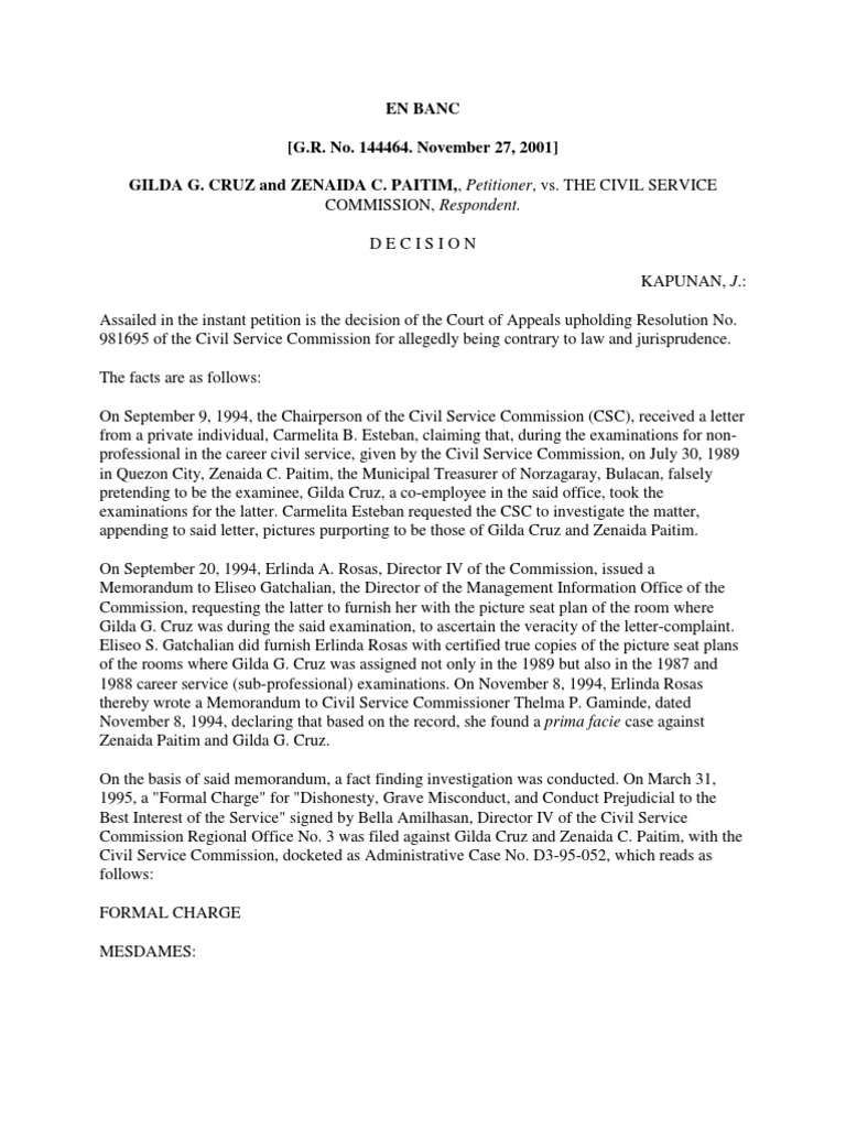 Cruz Vs CSC | PDF | Complaint | Appeal