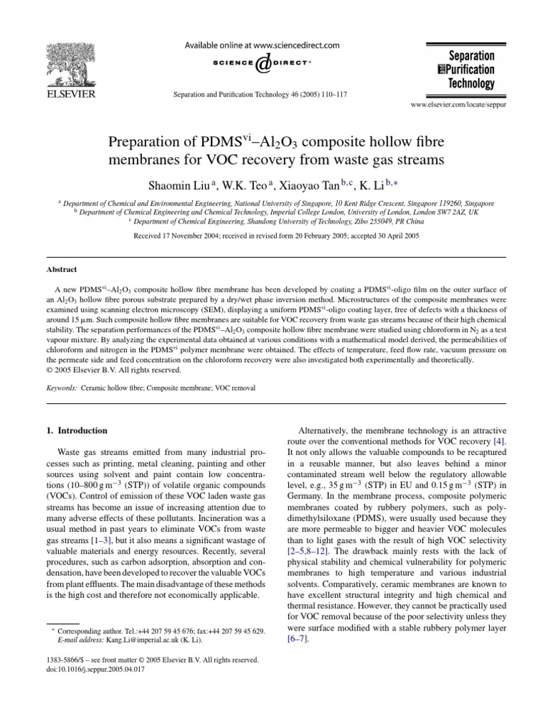Preparation of PDMS - Al O Composite Hollow Fibre Membranes For VOC ...