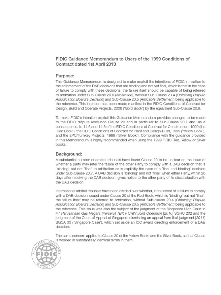 FIDIC 1999 Contract Dispute Guidance | PDF | Arbitration | Virtue