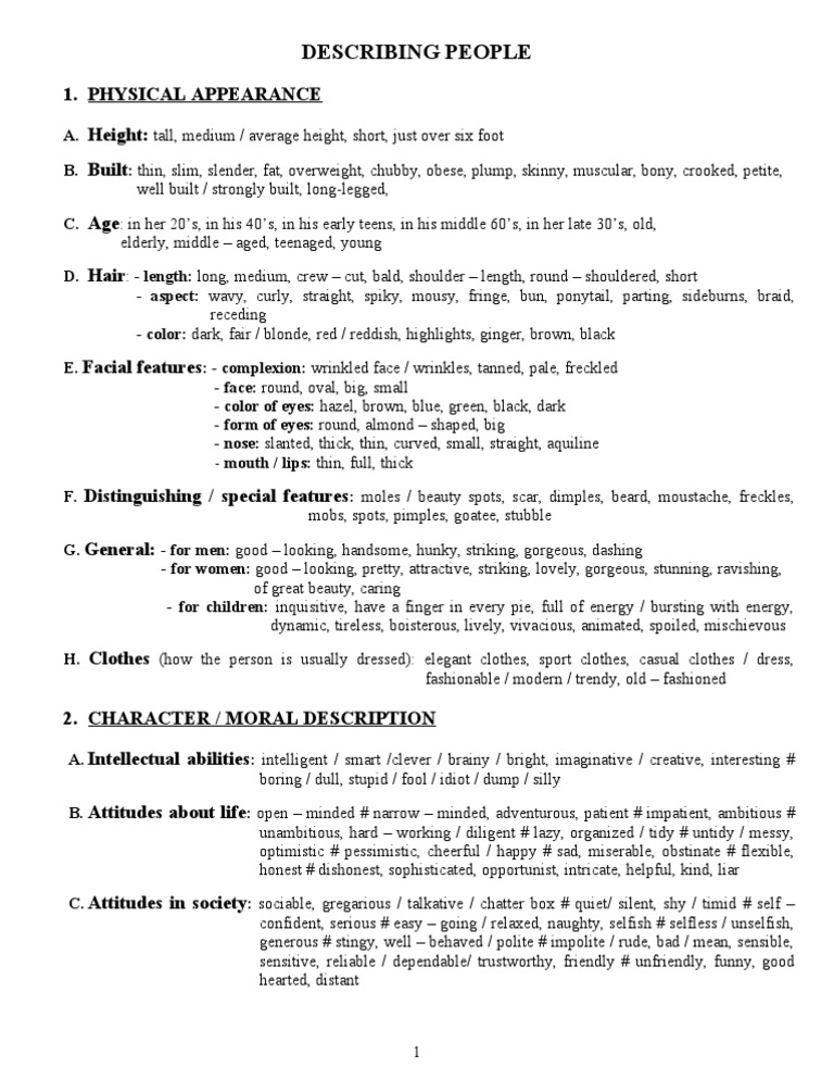 Describing People - Adjectives | PDF | Human Appearance | Human Body
