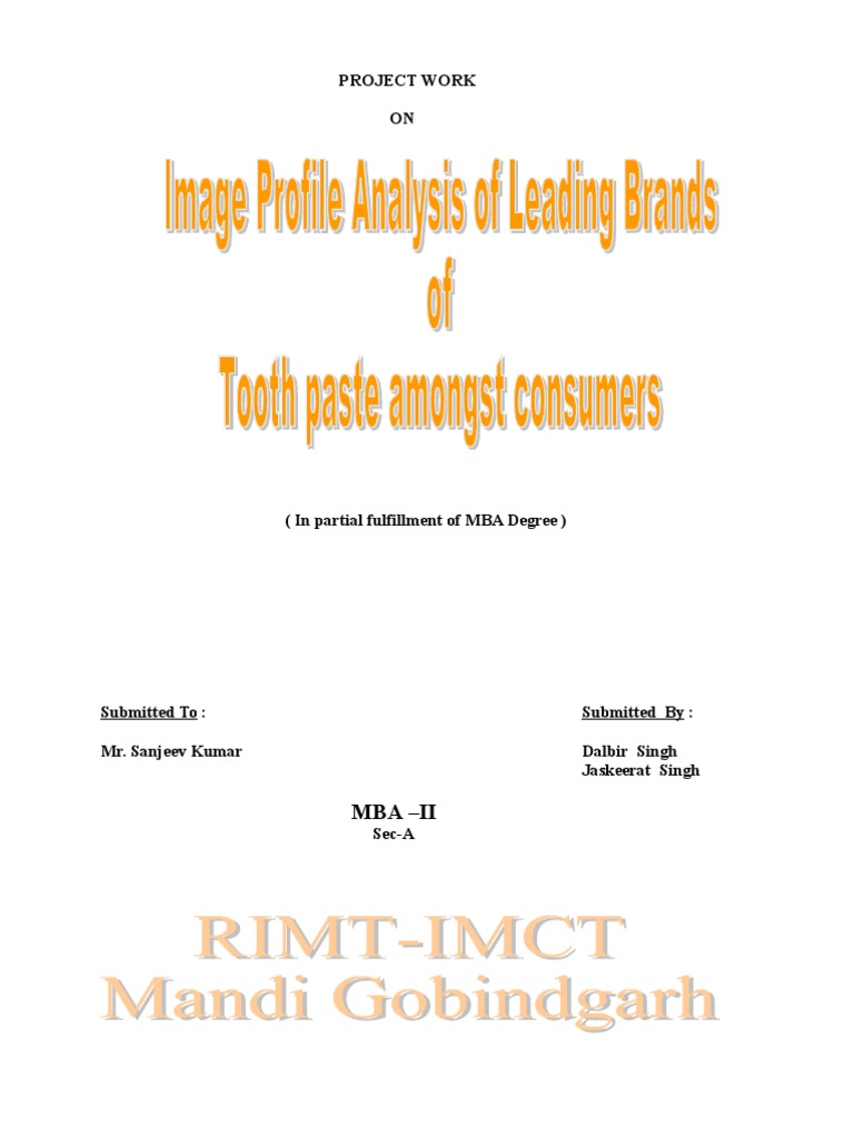 Project On Toothpaste - Image Profile Analysis of Leading Brand ...