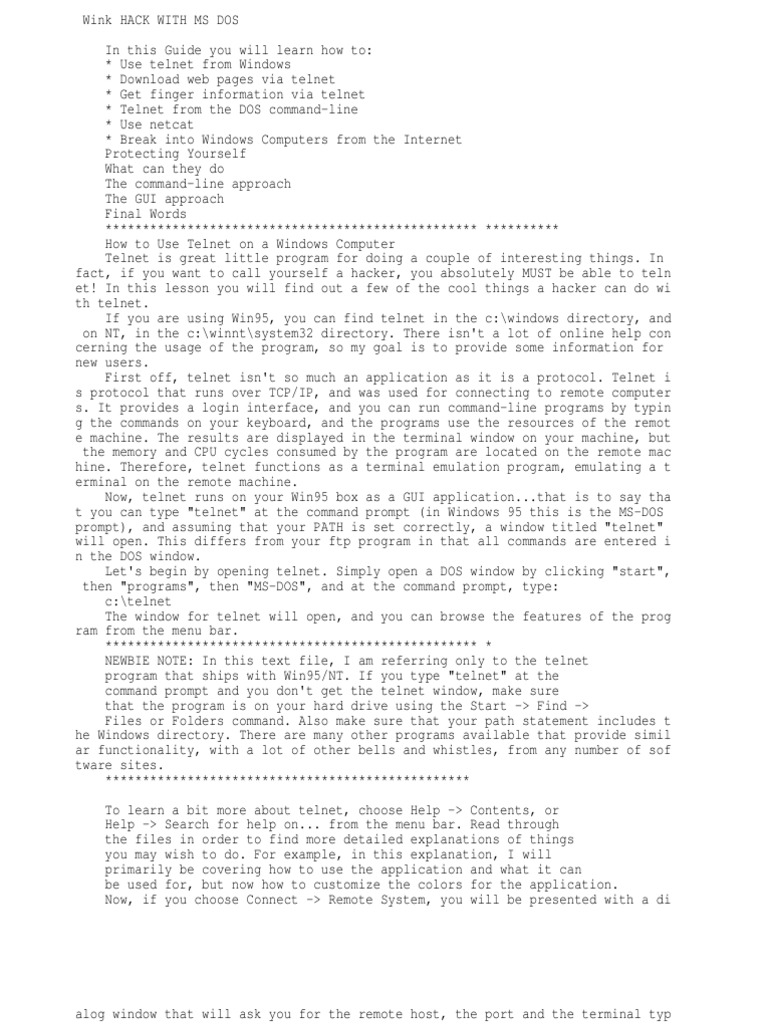 Ms Dos Hack | PDF | Command Line Interface | Port (Computer Networking)
