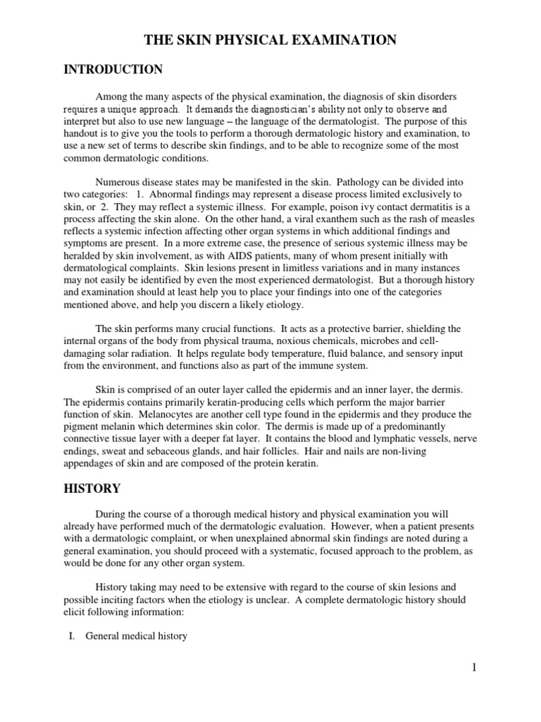 Skin Physical Exam | PDF | Cutaneous Conditions | Skin