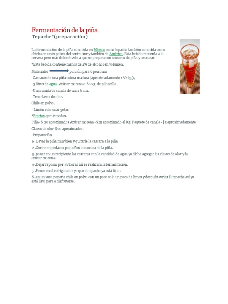 Fermentación de Piña: Receta de Tepache | PDF | Piña | Agua
