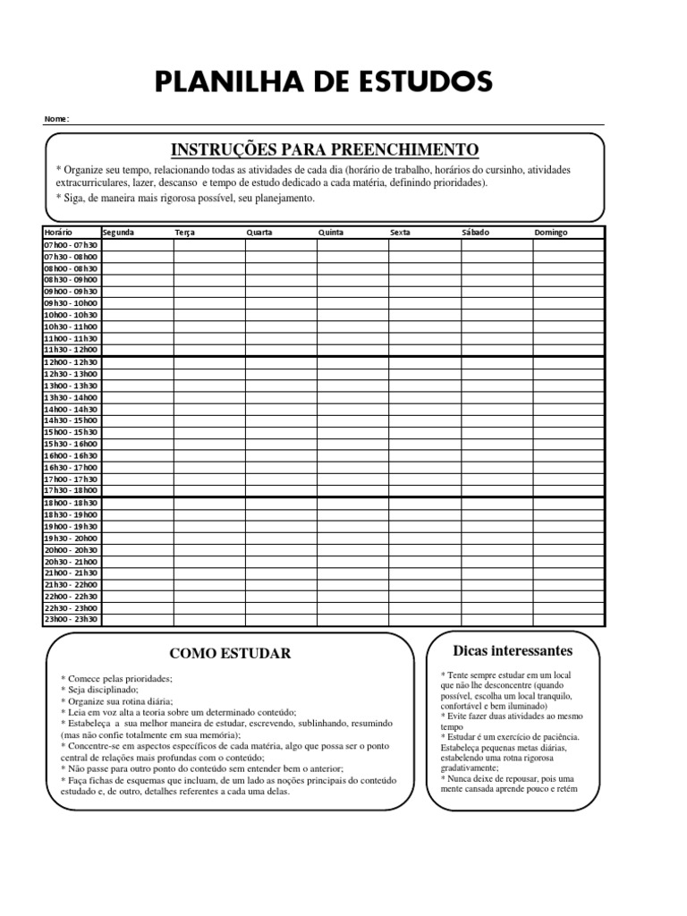 Planilha de Estudos PDF | PDF