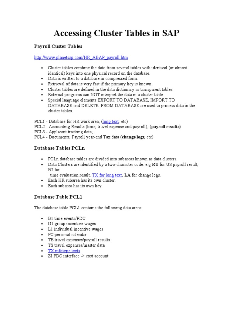 Accessing Cluster Tables in SAP | PDF | Databases | Database Schema