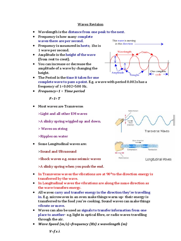 IGCSE Physics Topic 1 Waves | PDF | Refraction | Refractive Index