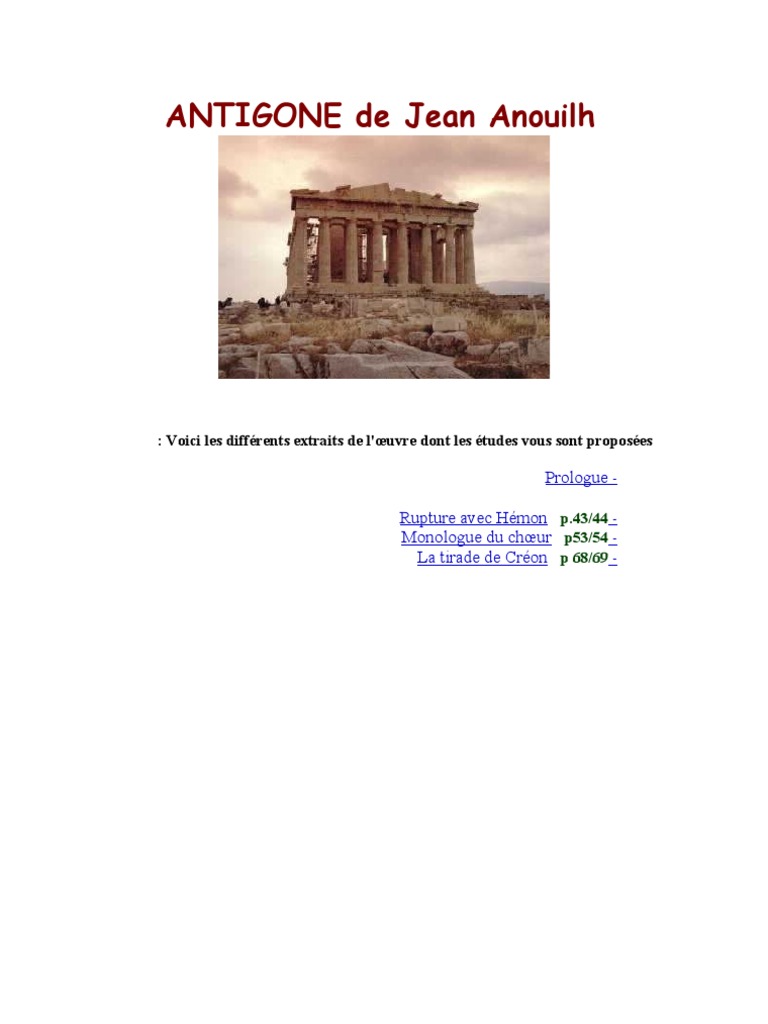 Antigone de Jean Anouilh | PDF | Sophocle | Œdipe