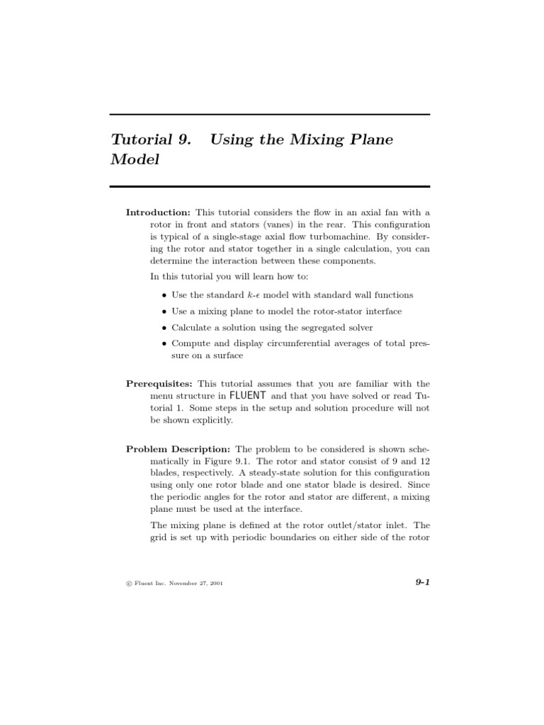 Tutorial 9. Using The Mixing Plane Model: Introduction: This Tutorial ...