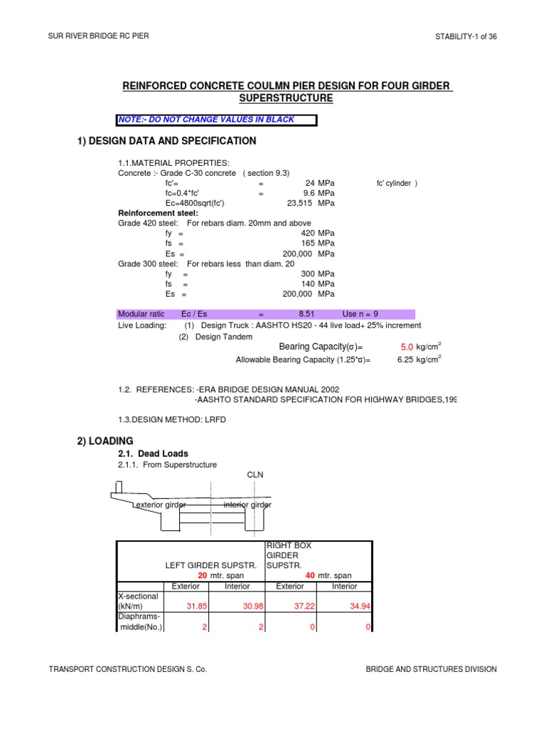 RC Pier Design for Sur River Bridge | PDF | Shear Stress | Bending