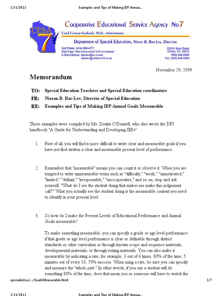 Measurable IEP Annual Goals Guide | PDF | Individualized Education ...