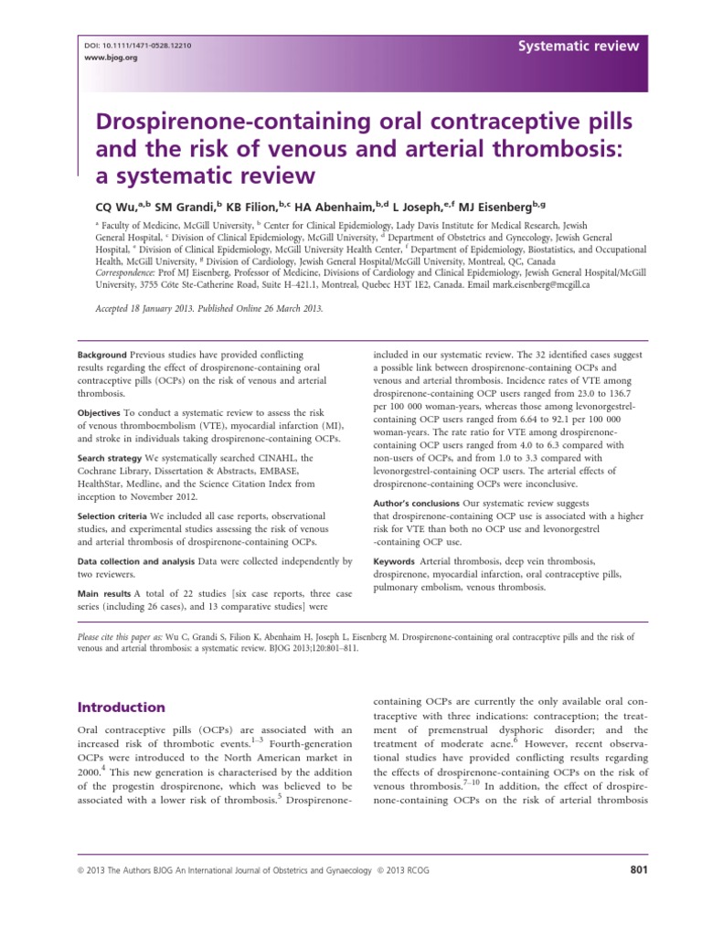 Drospirenone-Containing Oral Contraceptive Pills | Thrombosis ...