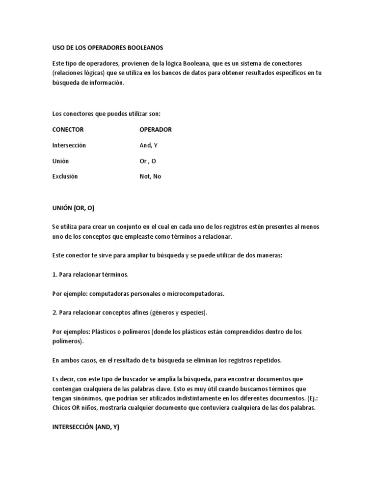 Uso de Los Operadores Booleanos | PDF | Información | Informática