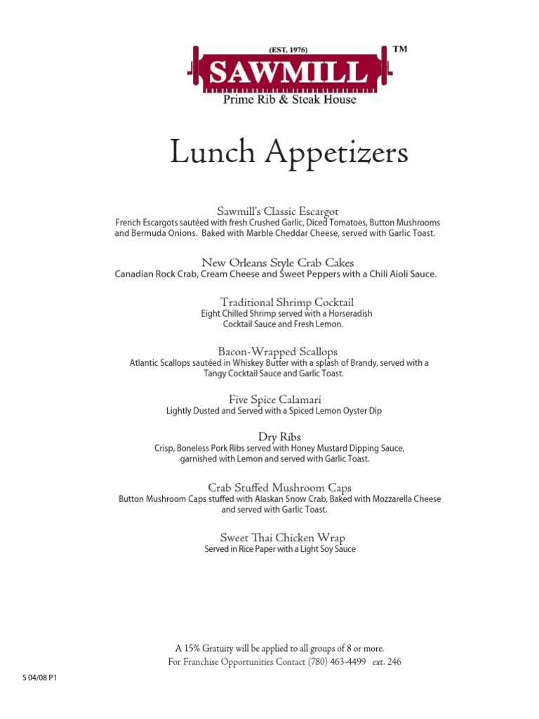 Sawmill Lunch Gateway | PDF | Salad | Hamburgers