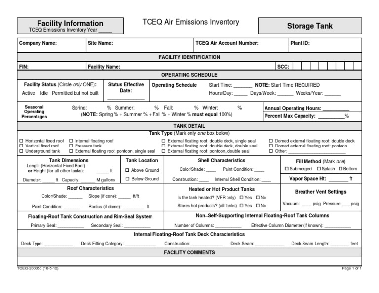 TCEQ Air Emissions Inventory Form | PDF