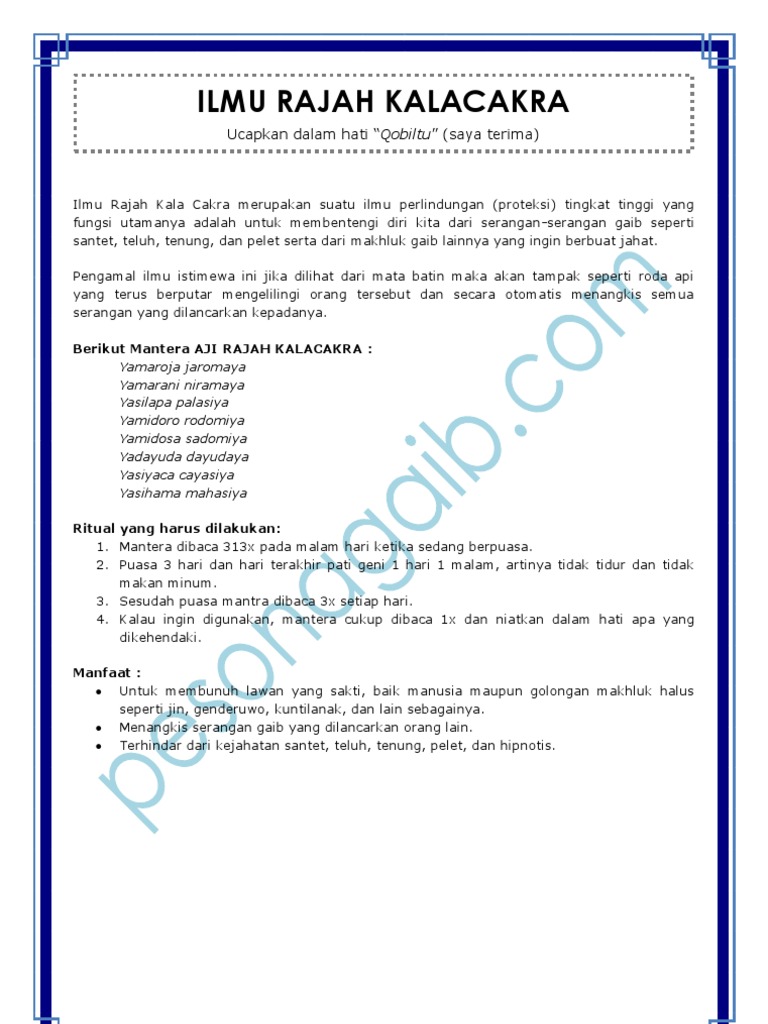 Ilmu Rajah Kala Cakra: Proteksi Gaib | PDF