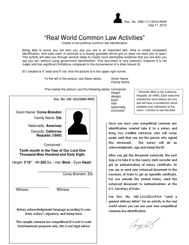 How to create your own common law I.D. | Identity Document | Common Law