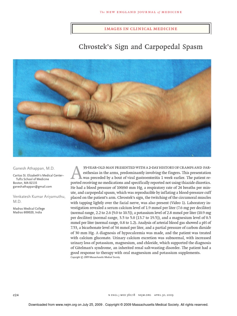 Chvostek's Sign and Carpopedal Spasm NEJM APRIL 2009 PDF | PDF
