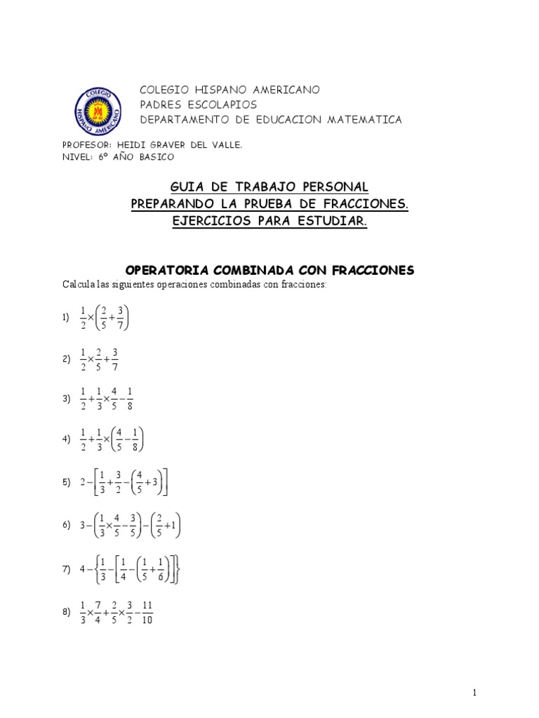 Operaciones Con Fracciones | PDF | Enseñanza de matemática