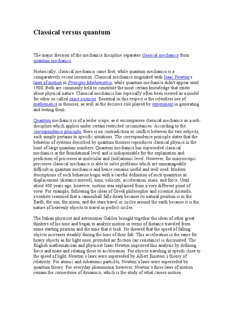 Classical Versus Quantum | PDF | Mechanics | Classical Mechanics