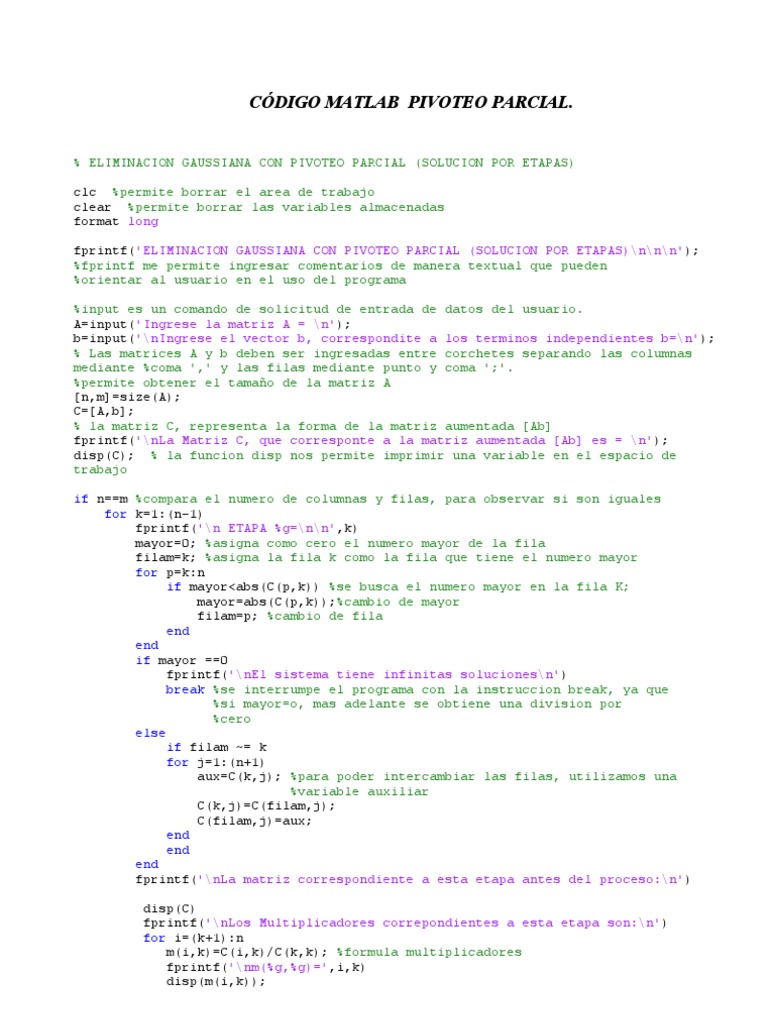 Eliminación Gaussiana con Pivoteo Parcial | PDF | Métodos y materiales ...