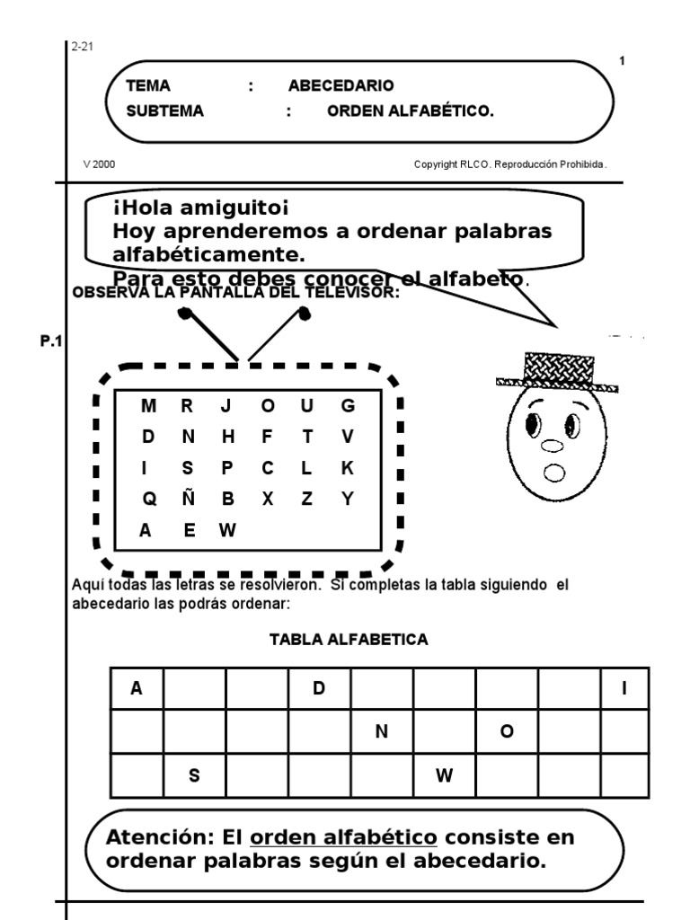 Abecedario Orden Alfabético 2-21 | PDF | Alfabeto | Colación