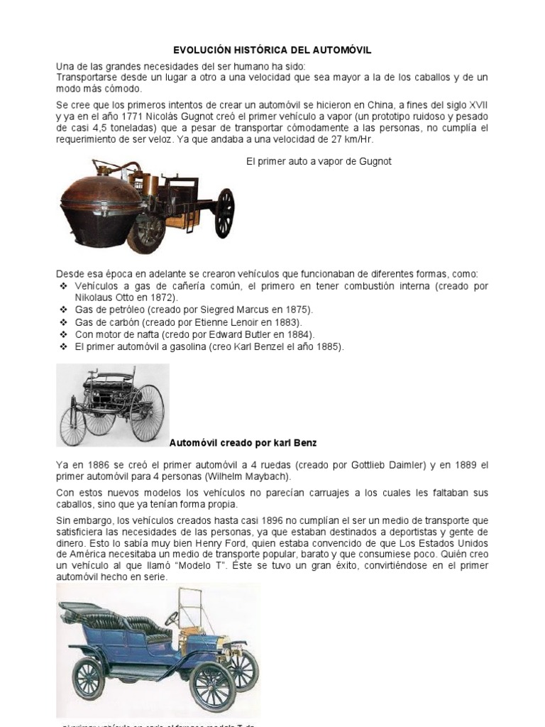 Evolución Histórica Del Automóvil | PDF | Coche | Vehículos terrestres