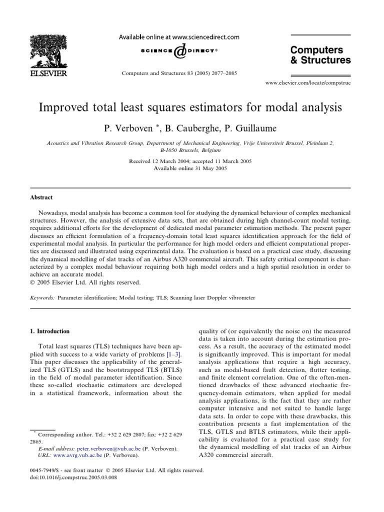 Improved Total Least Squares Estimators For Modal Analysis | PDF ...