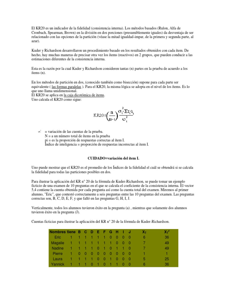 KR20: Coeficiente de Consistencia Interna | PDF | Consistencia interna ...