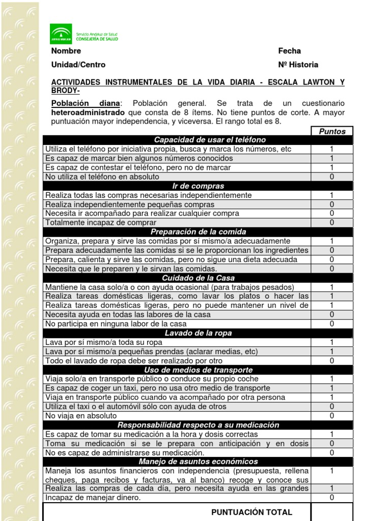 Escala De Lawton Para Imprimir – UZLI