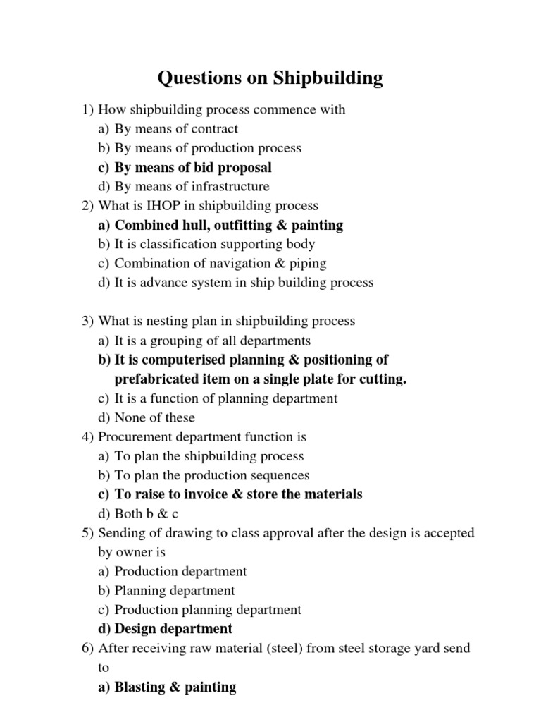 Question:-Questions On Shipbuilding Process | PDF | Shipbuilding | Ships