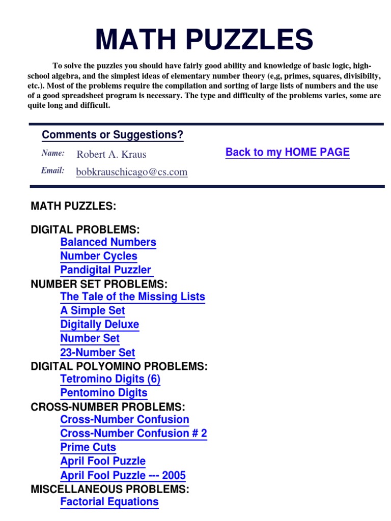 Math Puzzles | PDF | Prime Number | Sequence