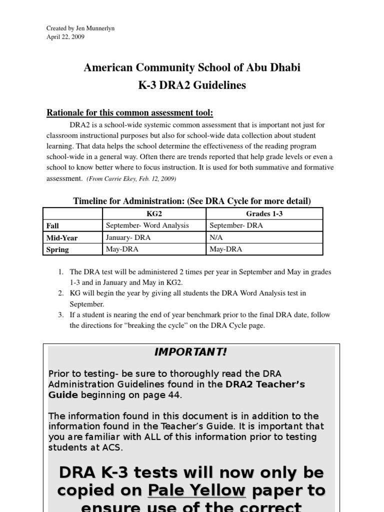 ACS DRA2 Guidelines | PDF | Reading Comprehension | Educational Assessment