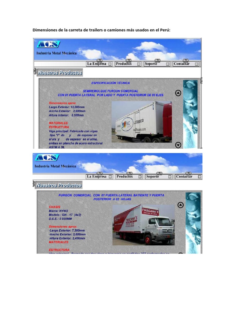 Dimensiones y peso de trailers en Perú | PDF | Hogar, jardinería y ...