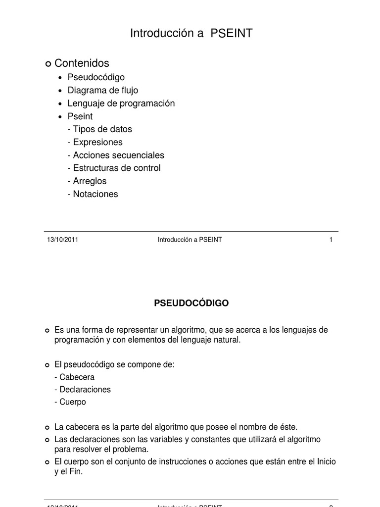 Introduccion A PSeint | PDF | Algoritmos | Estructura de datos de matriz