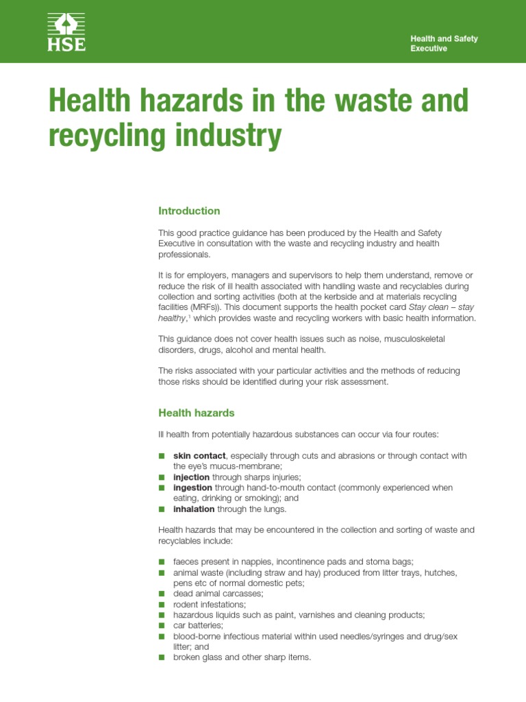 Waste Industry Health Hazards Guide | PDF | Hygiene | Occupational ...