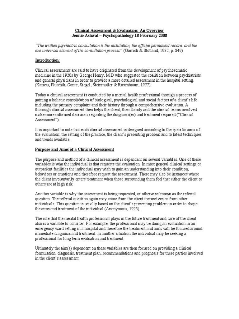 Clinical Assessment | Psychological Evaluation | Psychiatry