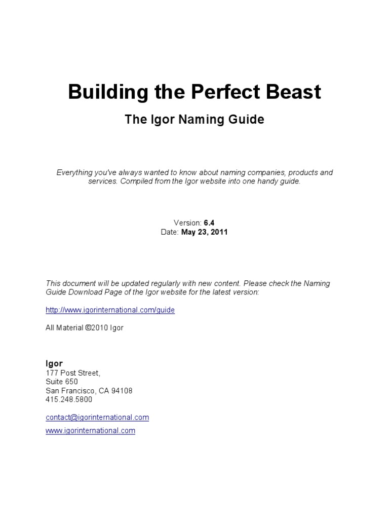 Igor Naming Guide | PDF | Brand | Trademark