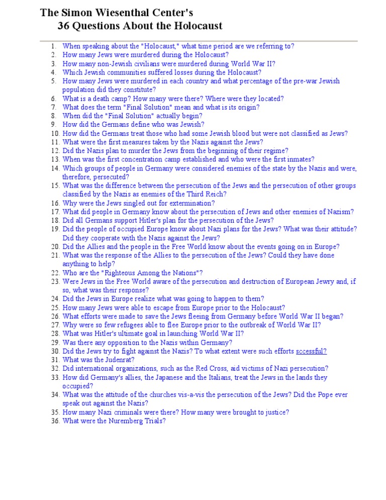 36 Questions About The Holocaust | PDF | Final Solution | Nazi Germany