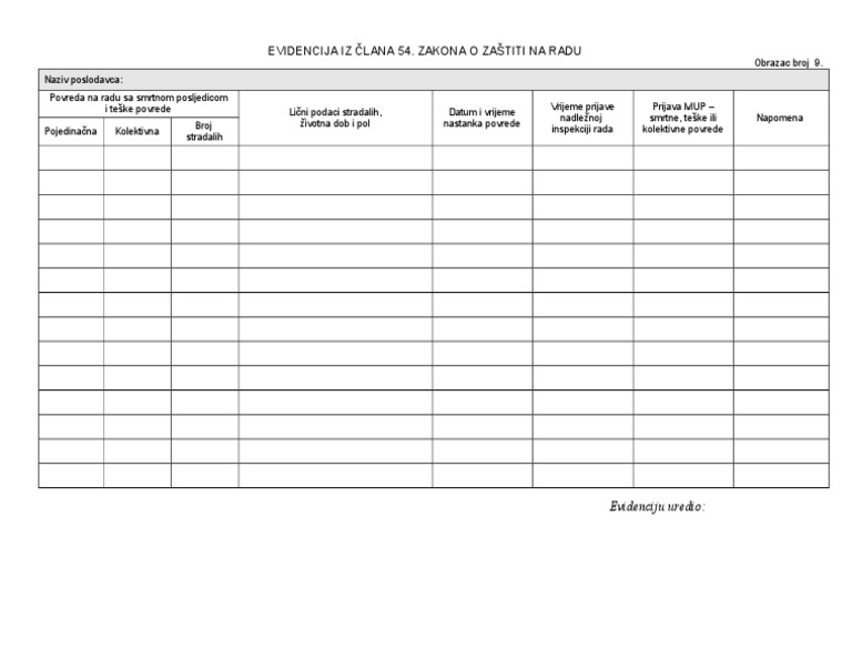 Evidencija - Obrazac | PDF
