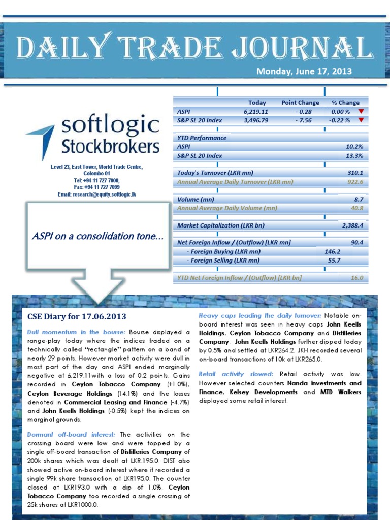Daily Trade Journal - 17.06.2013 | PDF | Securities (Finance ...
