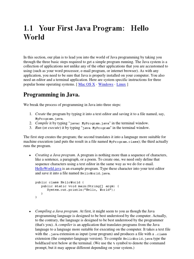 11 Your First Java Program Hello World Pdf Java Programming Language Computer Program