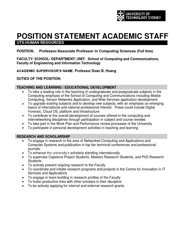 Position Statement Academic Staff: Professor/Associate Professor in ...